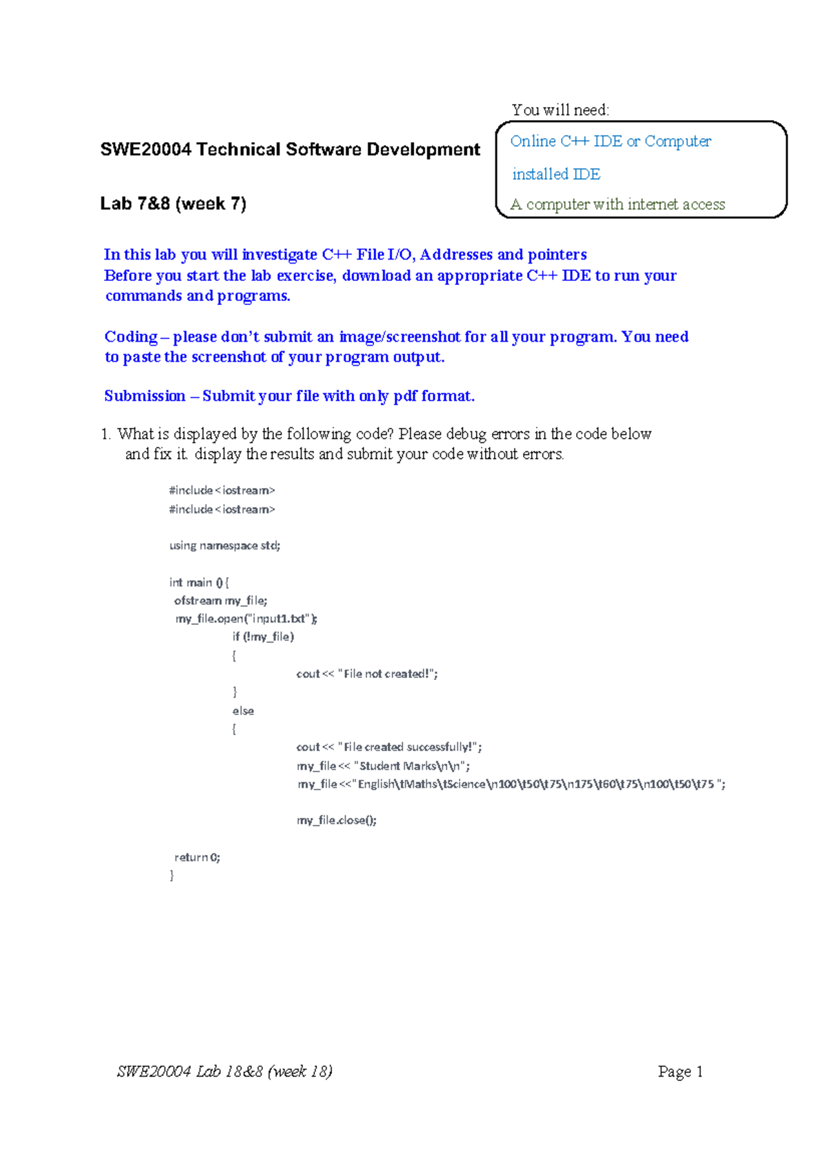 Prac04 - Practical Activity 4: Weeks 5 - 7 - You will need: SWE20004 ...