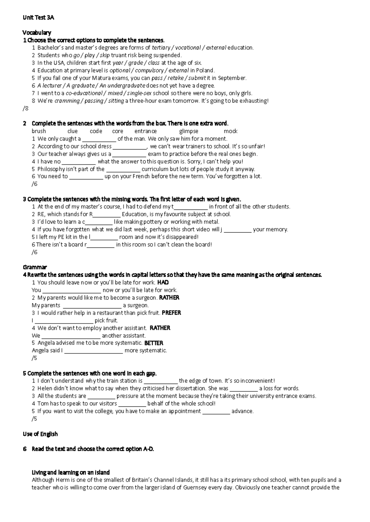 Orm 2 Unit Test 3A - sprawdzian - O X F O R D M AT U R A T R A I N E R ...