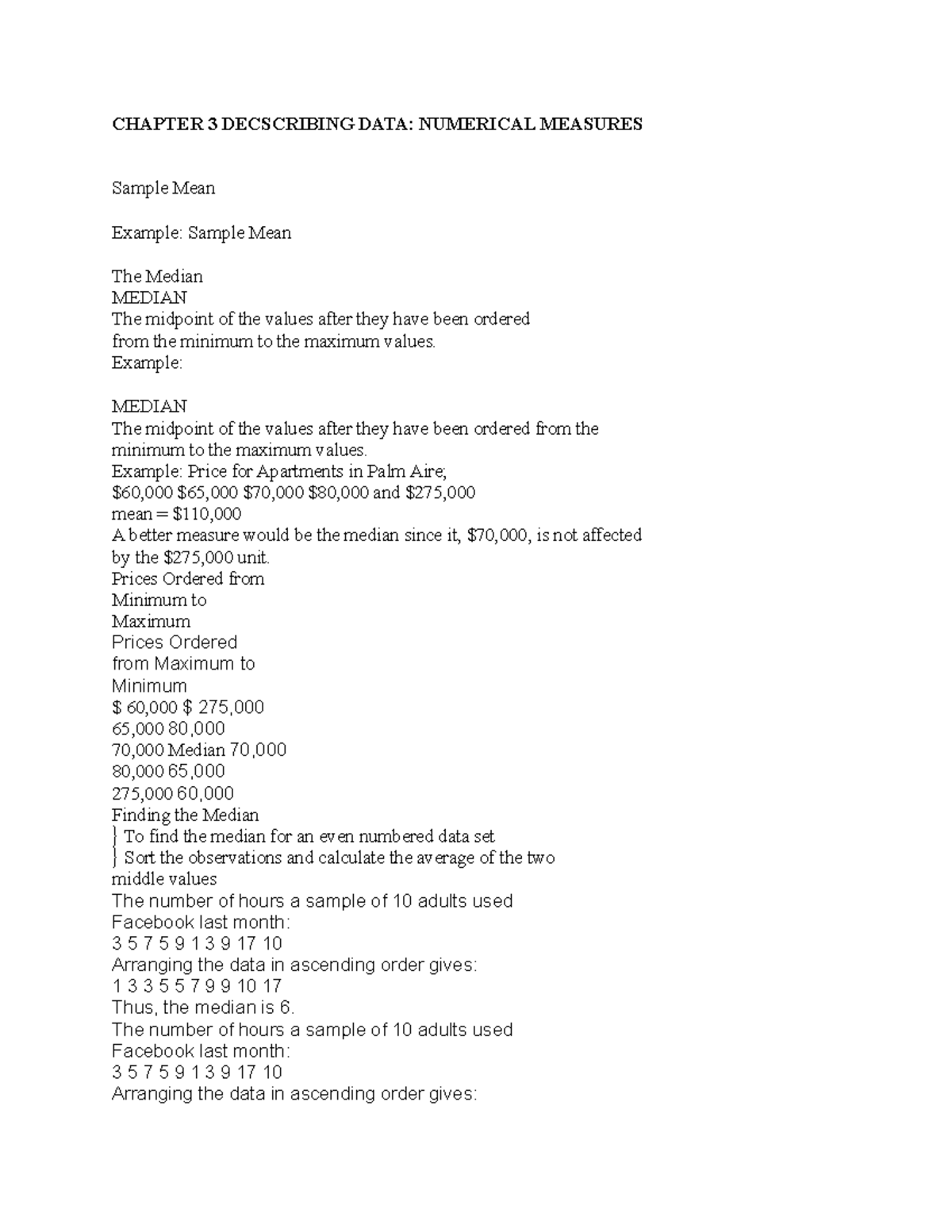 ECON 256 Chapter 3 and 4 - CHAPTER 3 DECSCRIBING DATA: NUMERICAL ...