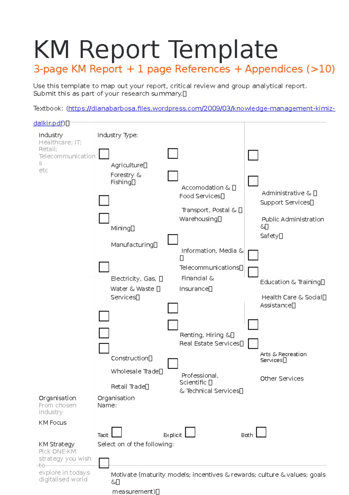 110523 Henan KM Report Template - KM Report Template 3-page KM Report ...