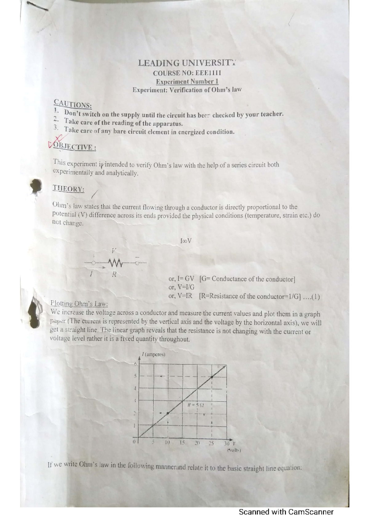 Circuit-I Lab manual - Electrical circuit - Studocu