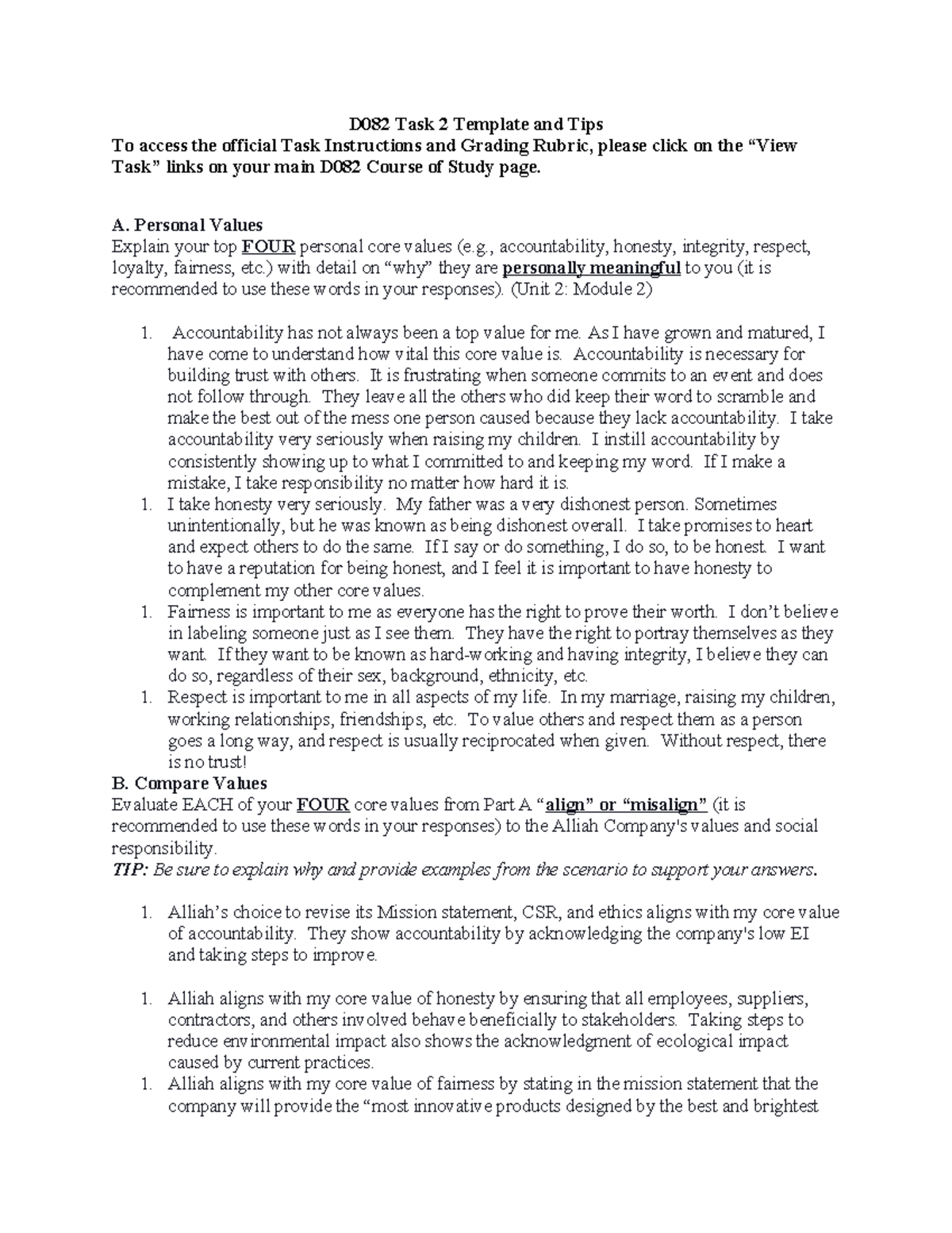 D082 Task 2 - D082 Task 2 pass on first attempt - D082 Task 2 Template and Tips To access the ...