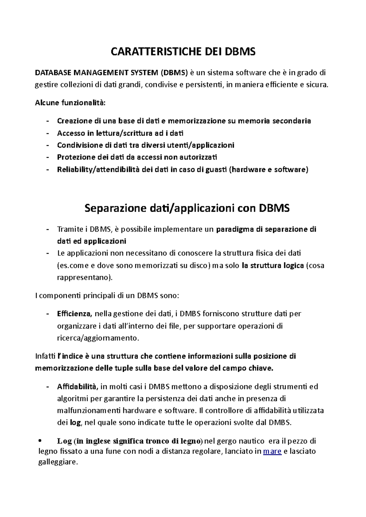 Caratteristiche di un DMBS, perchè è fondamentale? per cosa si usa ...