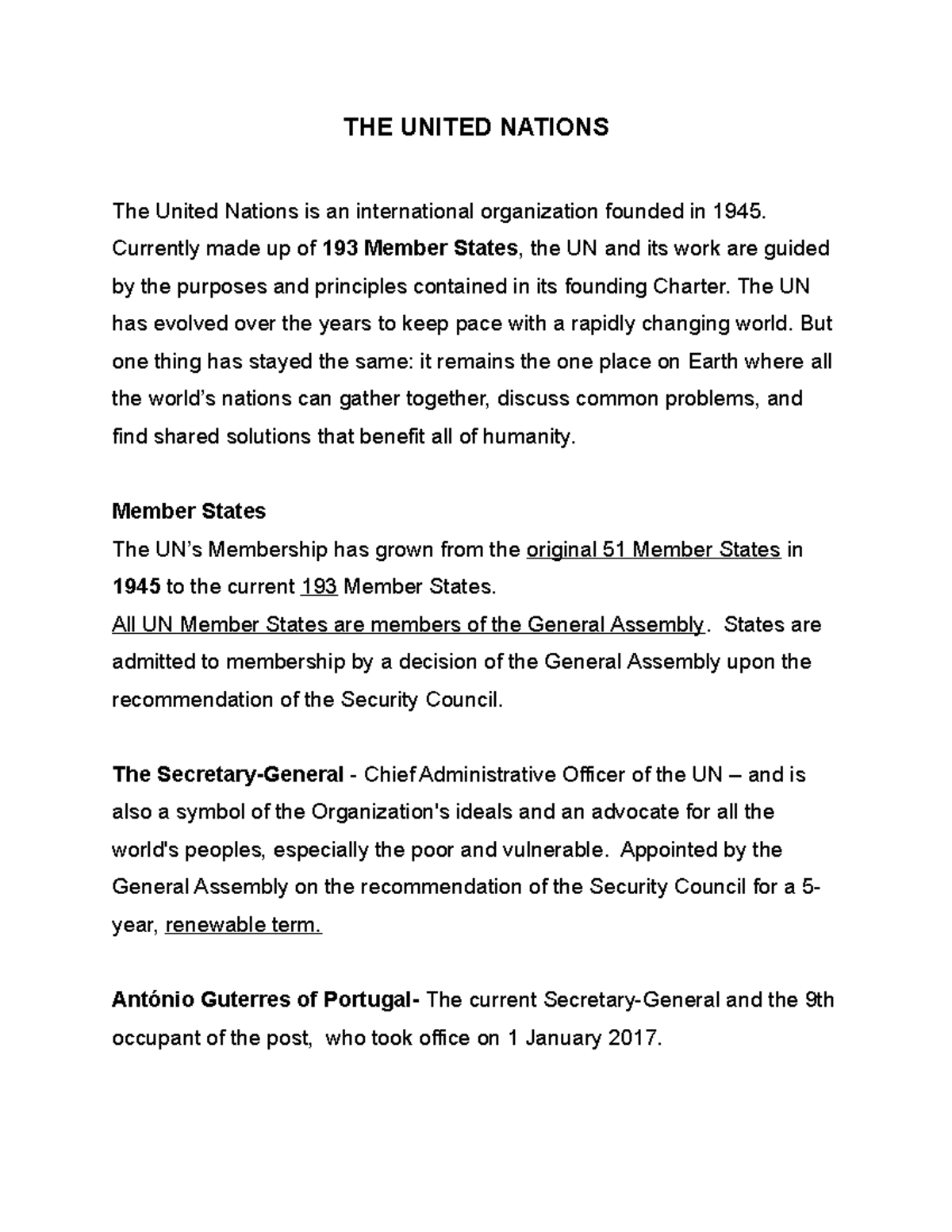 THE United Nations - THE UNITED NATIONS The United Nations is an ...