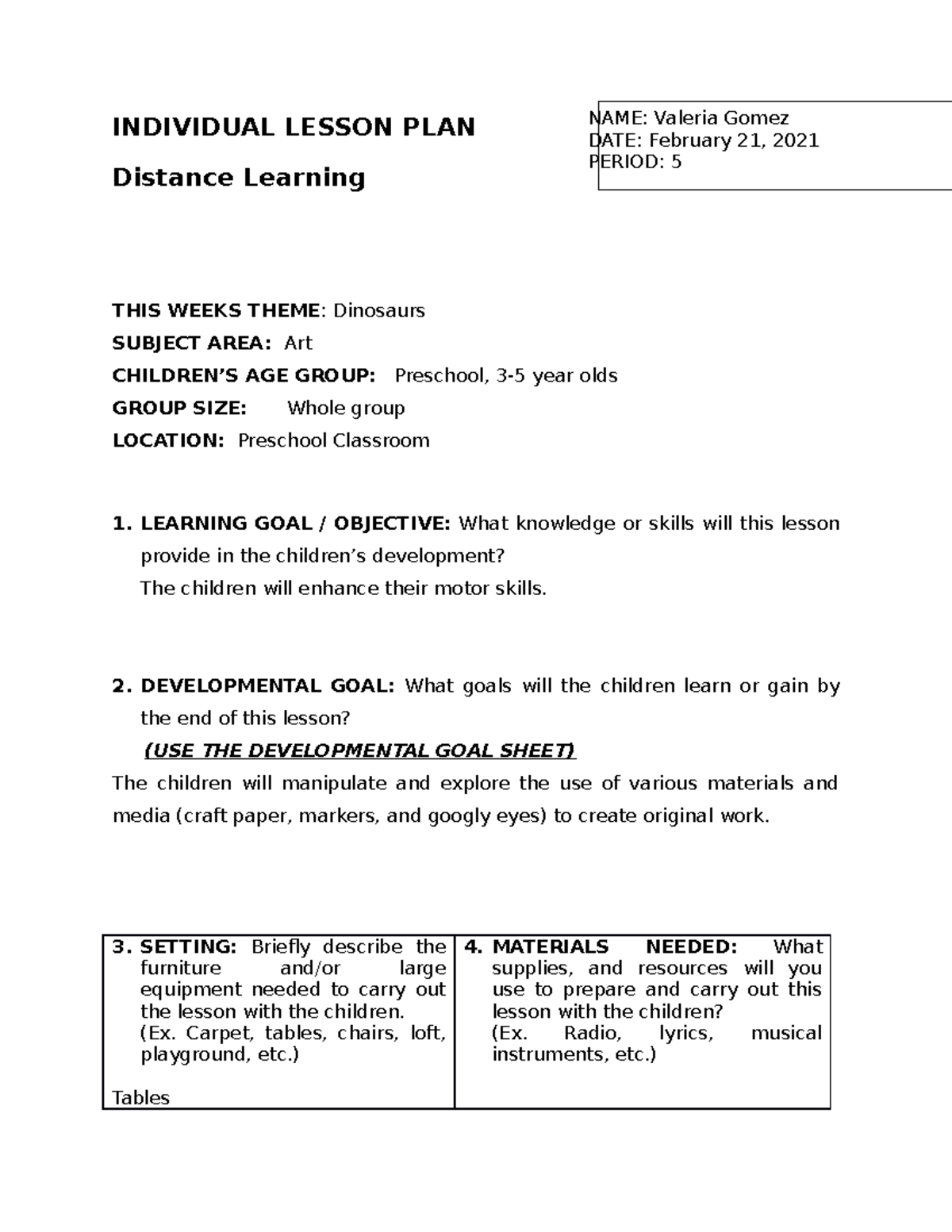 DSL Individual Lesson Plan #4 - INDIVIDUAL LESSON PLAN Distance ...