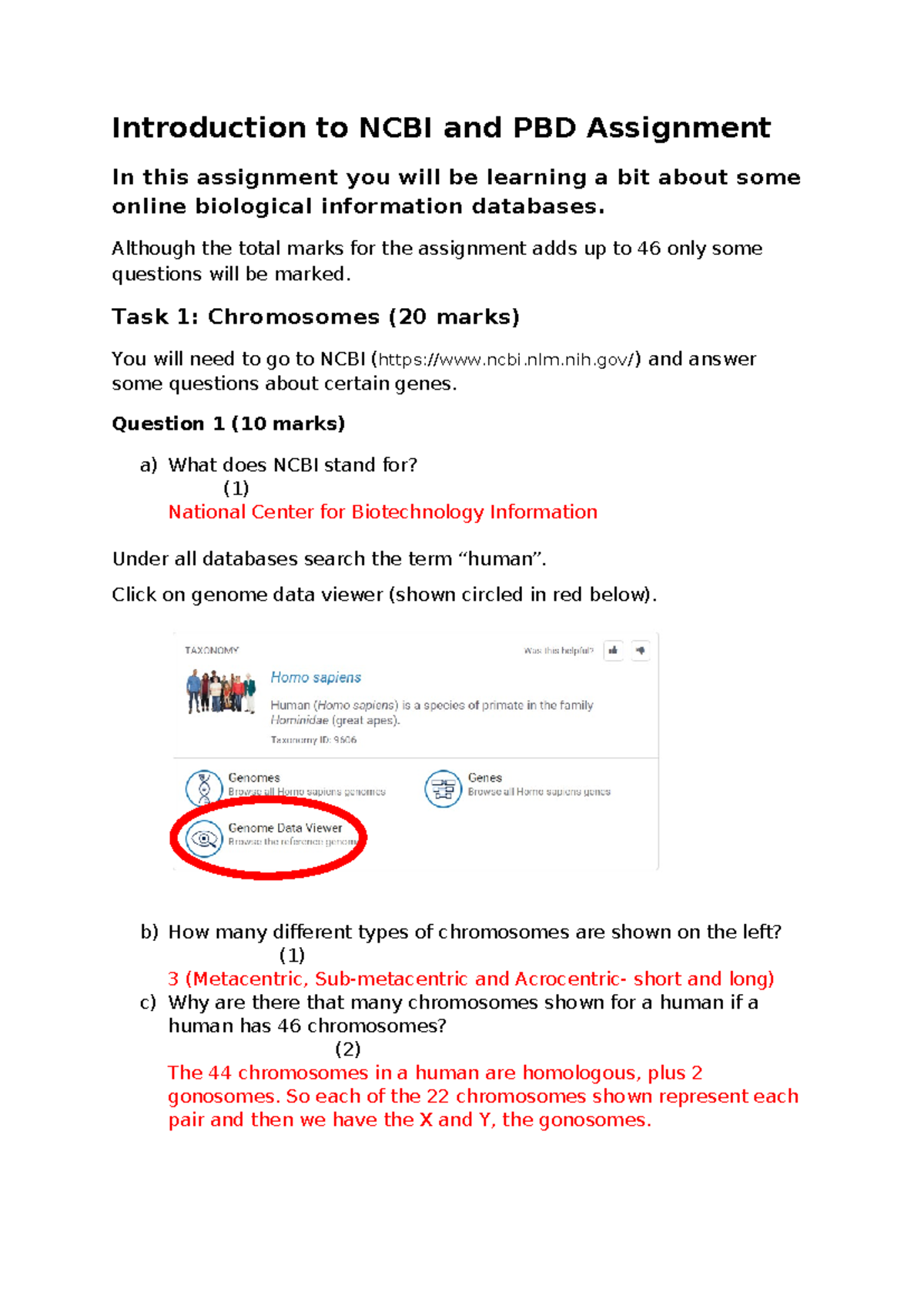 ILS NCBI and PDB Tutorial - Introduction to NCBI and PBD Assignment In this assignment you will ...