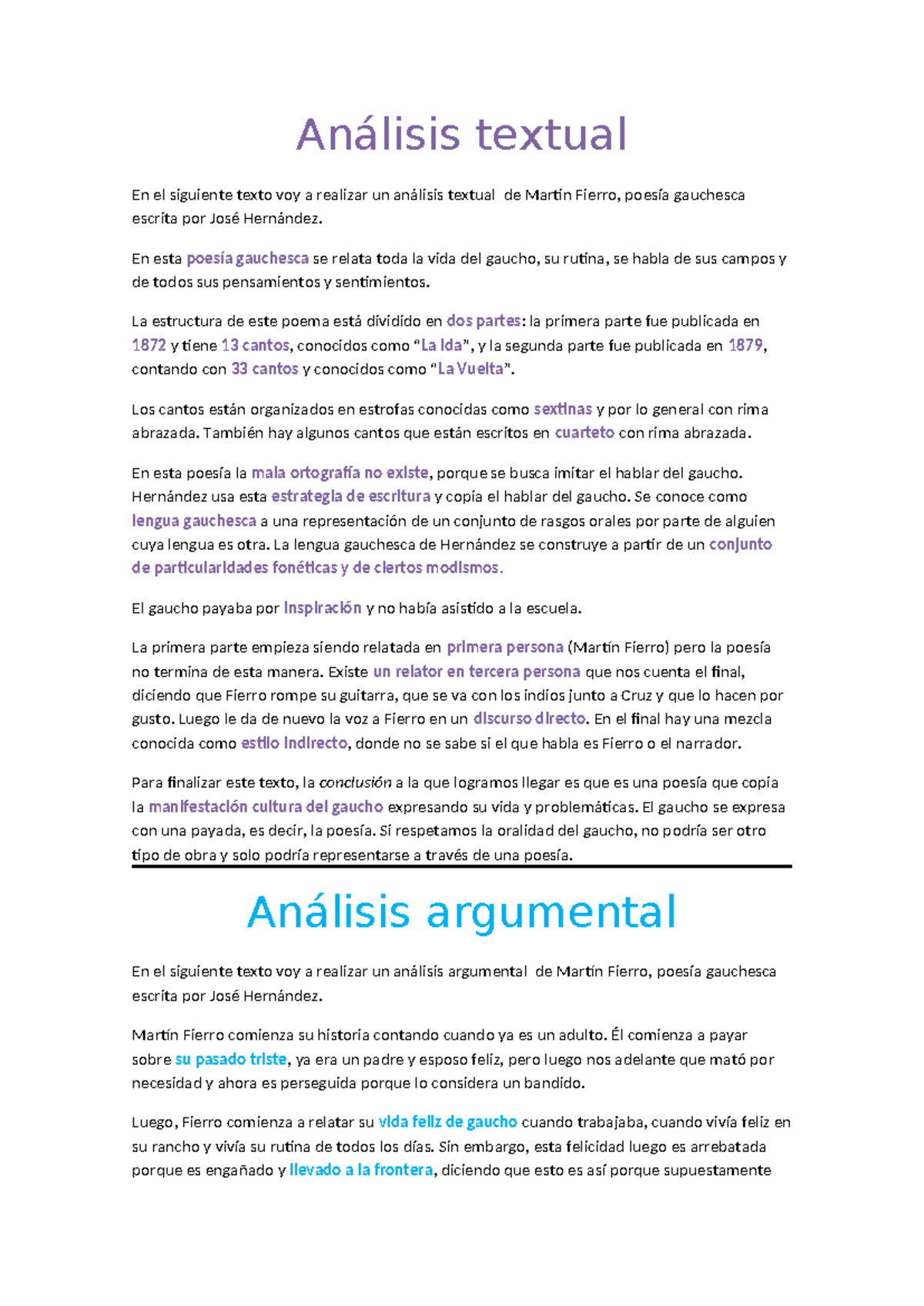 Martin fierro - dddddddd - Análisis textual En el siguiente texto voy a ...