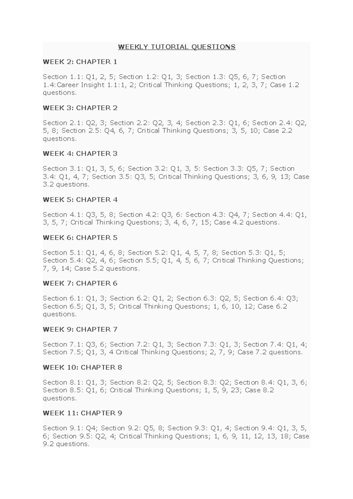 Weekly Tutorial Questions - WEEKLY TUTORIAL QUESTIONS WEEK 2: CHAPTER 1 ...