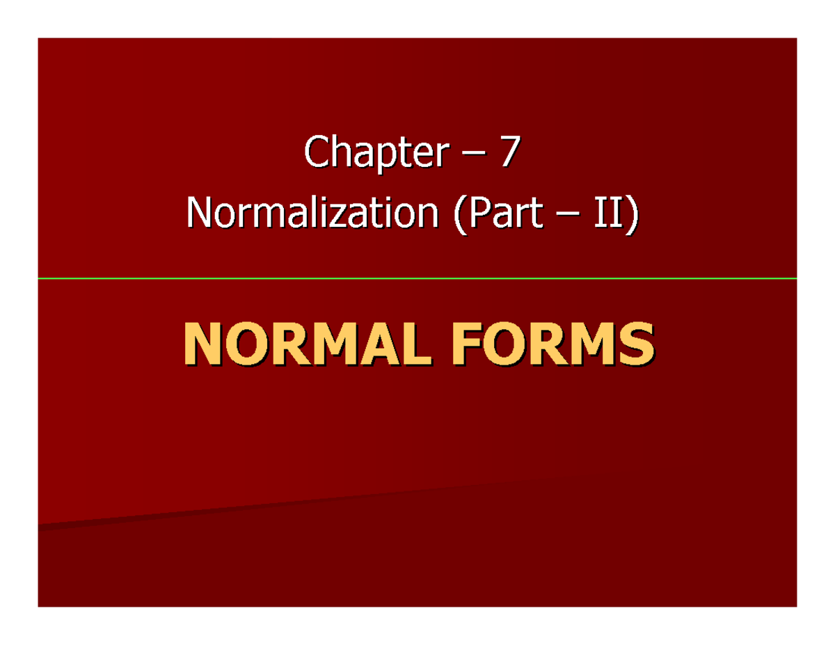 Normalization pt-2 - - Studocu