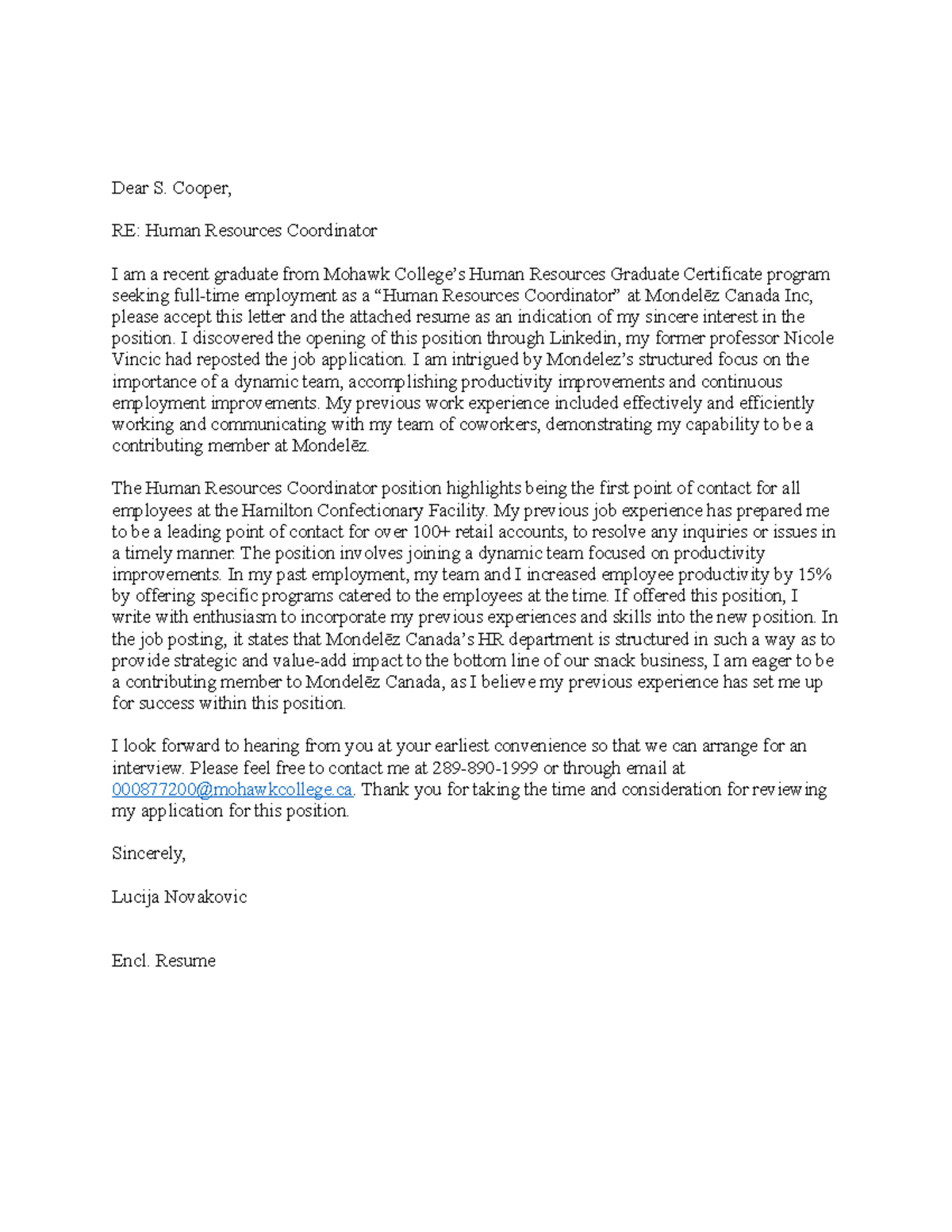 Mondelezproject - mondelez project - Dear S. Cooper, RE: Human ...