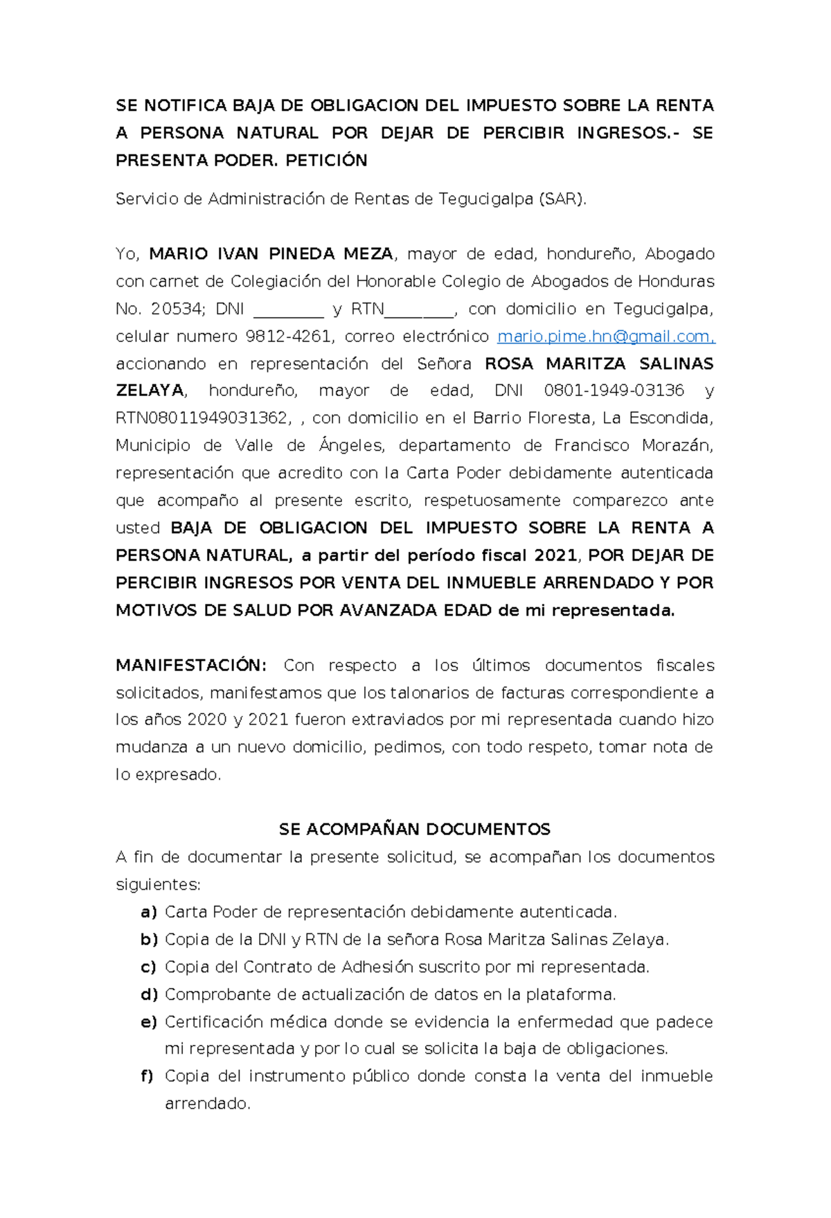 Solicitud DE Notif BAJA Obligacion ISR DOÑA Maritza - SE NOTIFICA BAJA DE OBLIGACION DEL ...