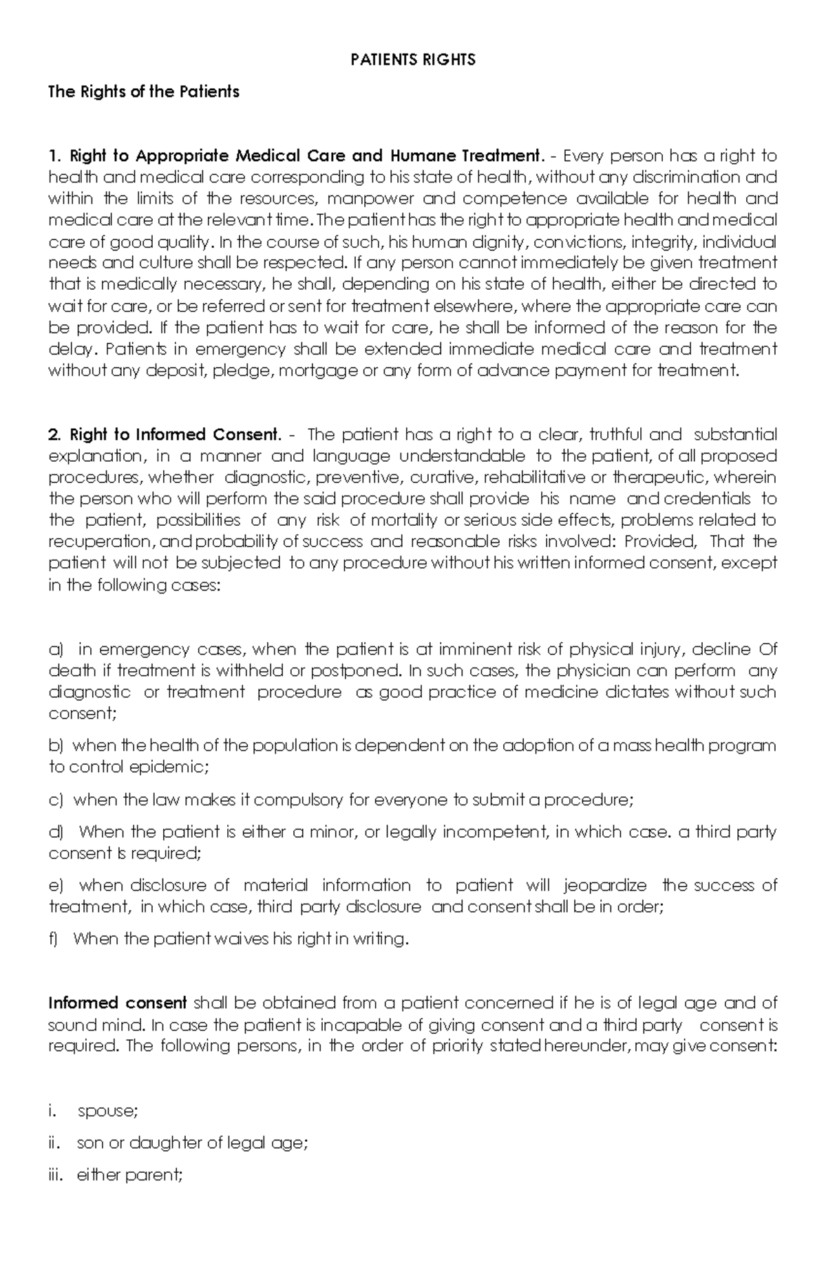 Patients Rights - PATIENTS RIGHTS The Rights of the Patients Right to ...