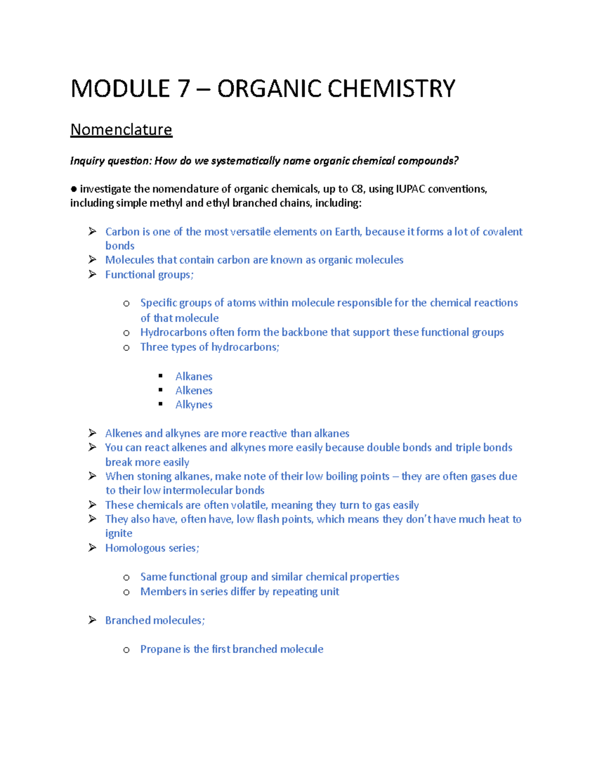 MOD 7 - Organic Chemistry - MODULE 7 – ORGANIC CHEMISTRY Nomenclature ...