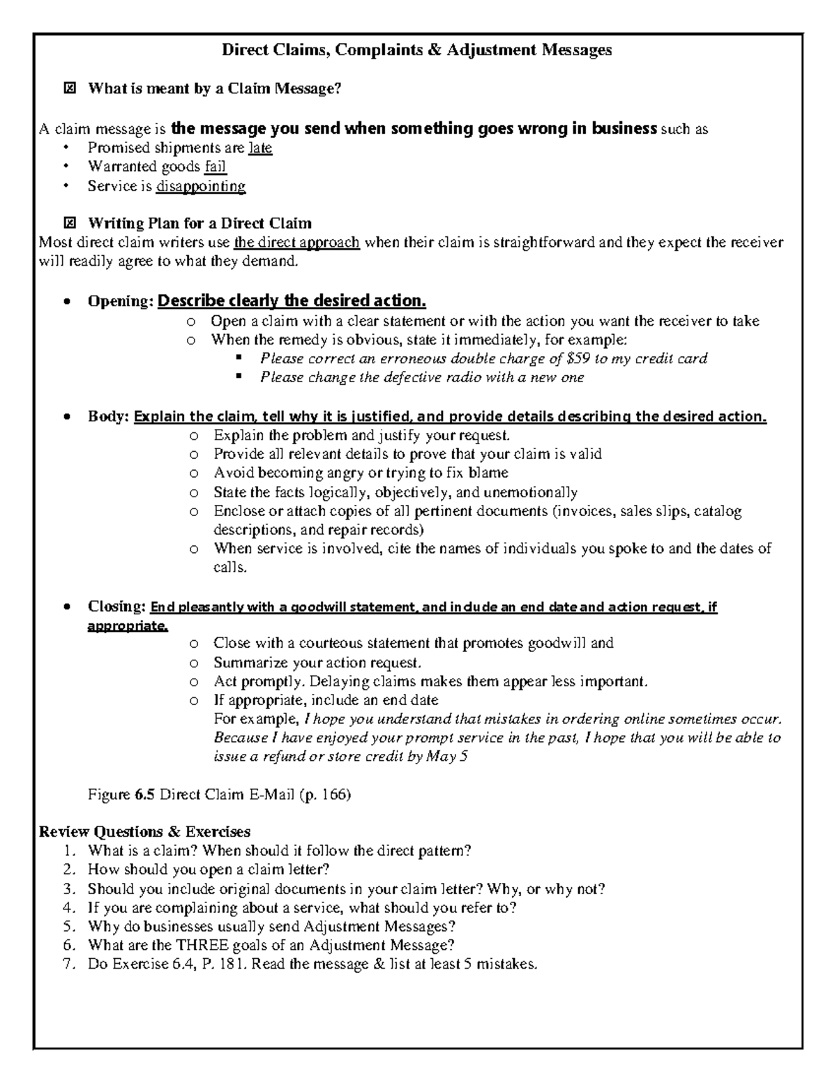 Chapter 6-2 - assignment - Direct Claims, Complaints & Adjustment ...