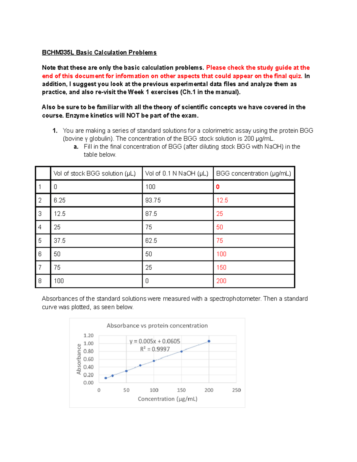Biochem Final practice questions - BCHM335L Basic Calculation Problems ...