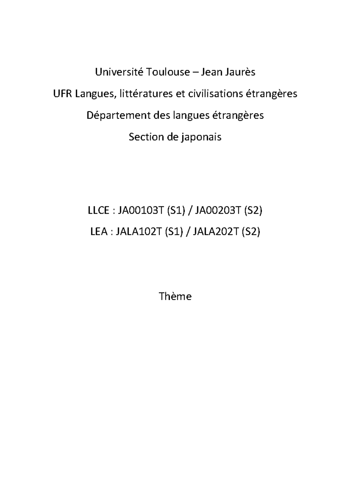 L1Theme Fascicule 2023 2024 - Université Toulouse – Jean Jaurès UFR ...