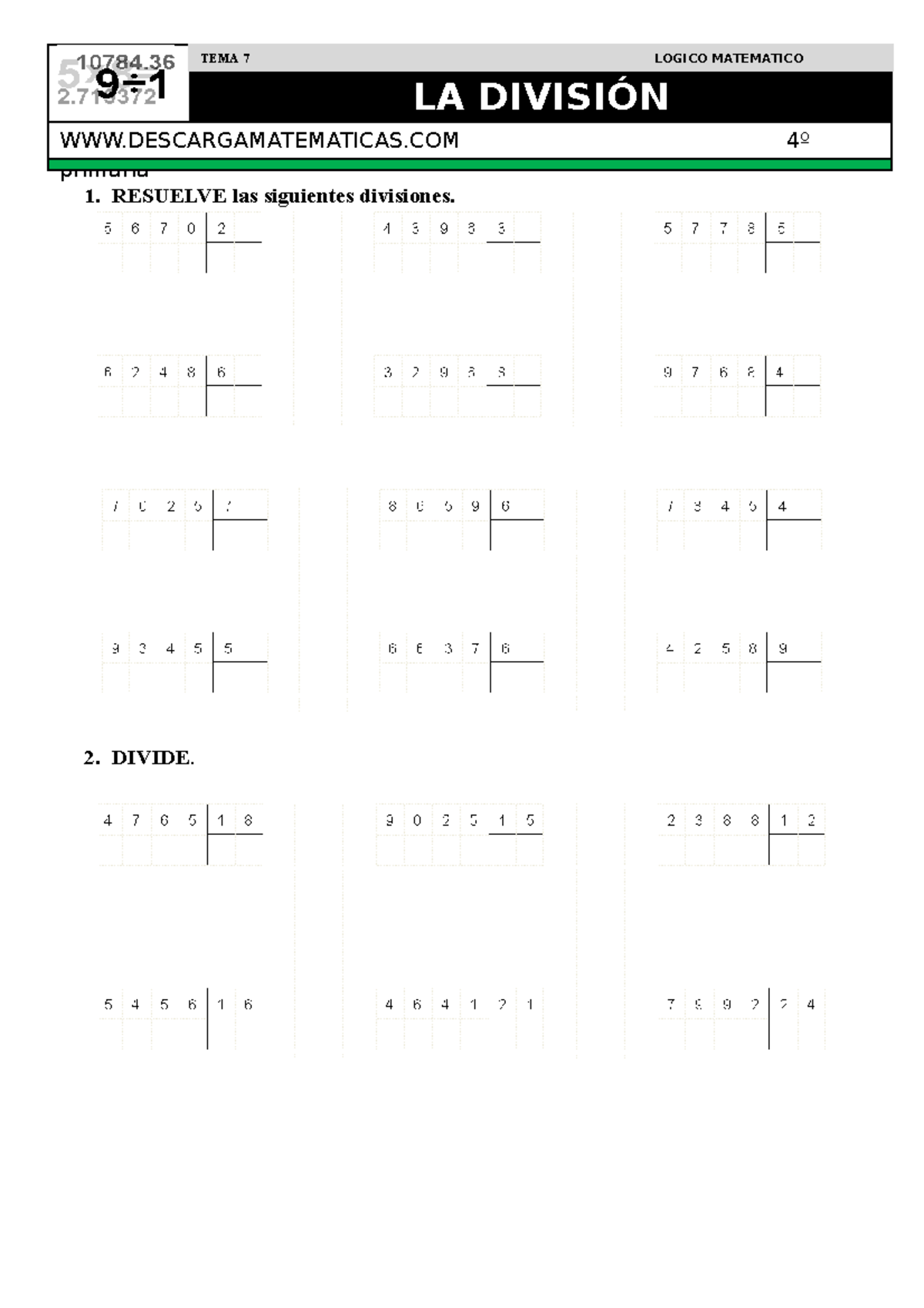 07 LA División Cuarto DE Primaria - 1. RESUELVE las siguientes ...