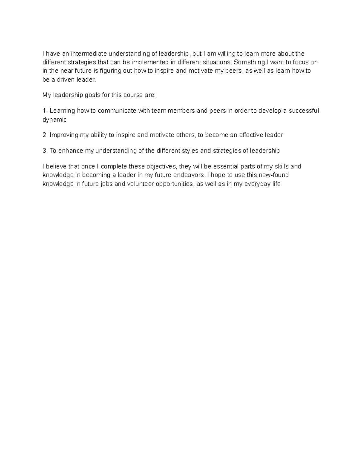 PLP1 - PLP1 - I have an intermediate understanding of leadership, but I ...