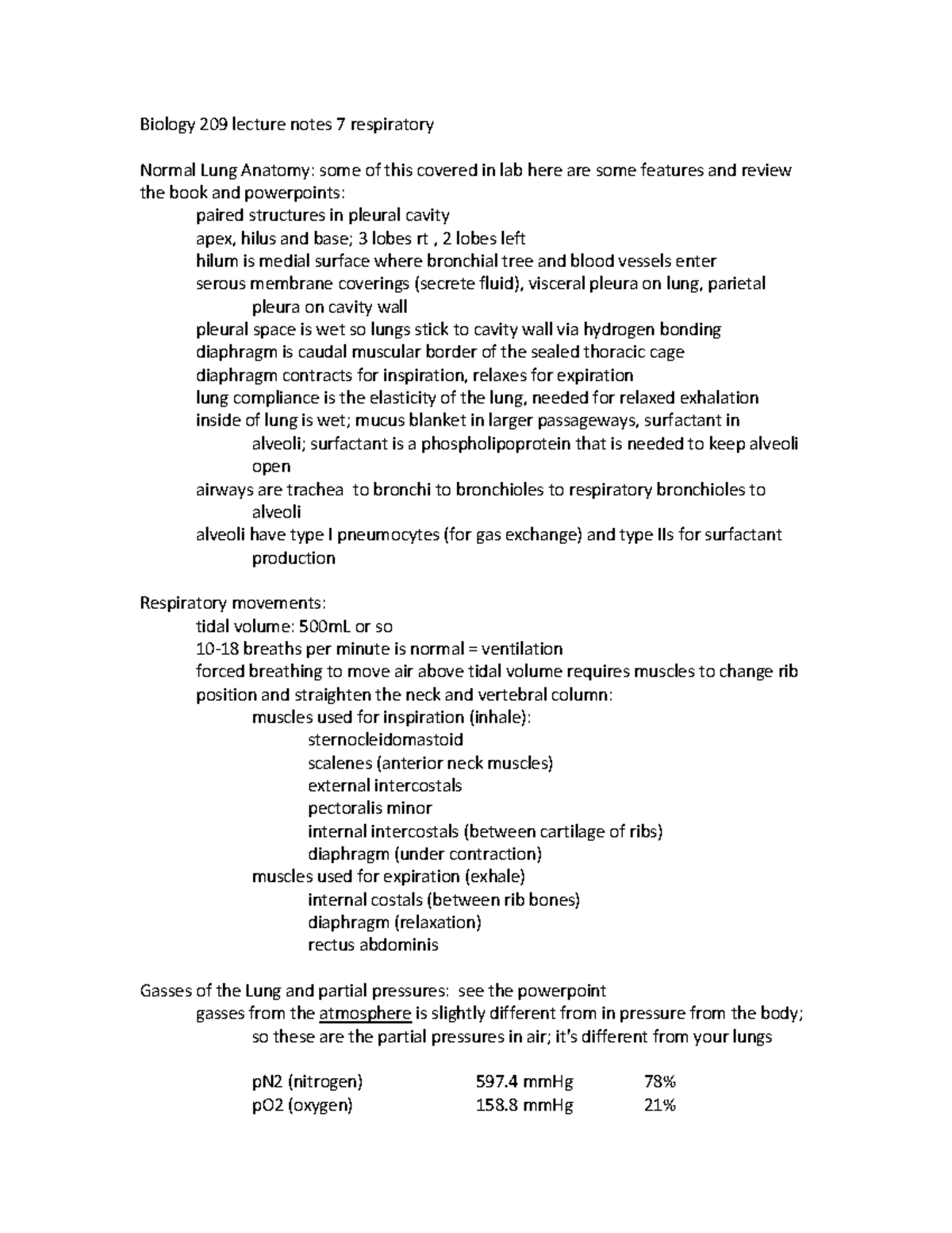 Biology 209 lecture notes 7 respiratory - Biology 209 lecture notes 7 ...
