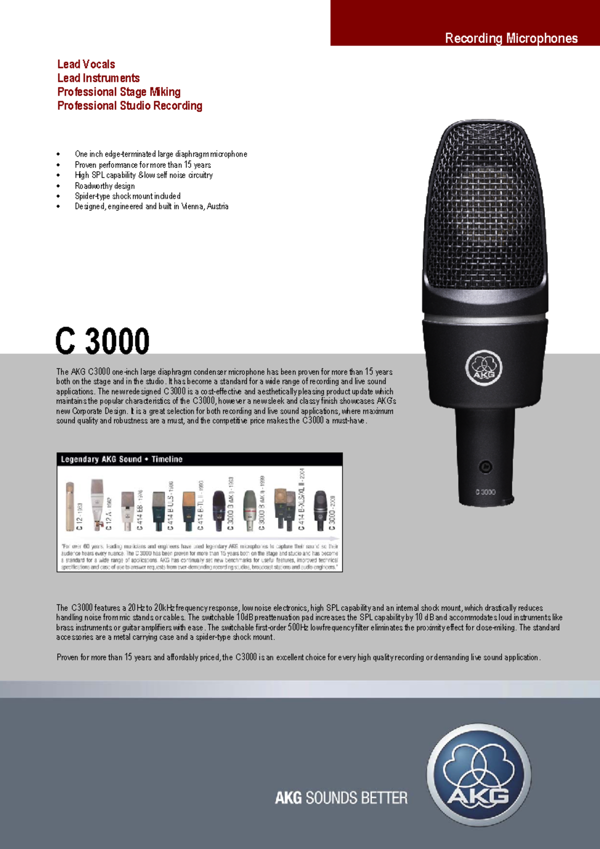 AKG C3000 datasheet - Microphone details - Lead Vocals Lead Instruments ...
