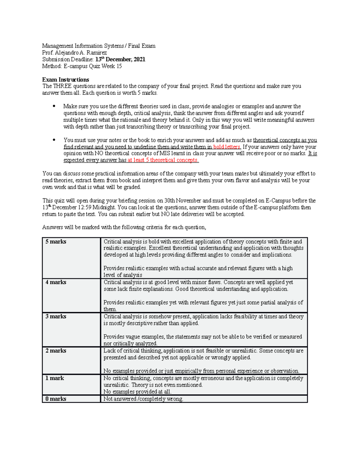 MIS Final Exam - Management Information Systems / Final Exam Prof ...