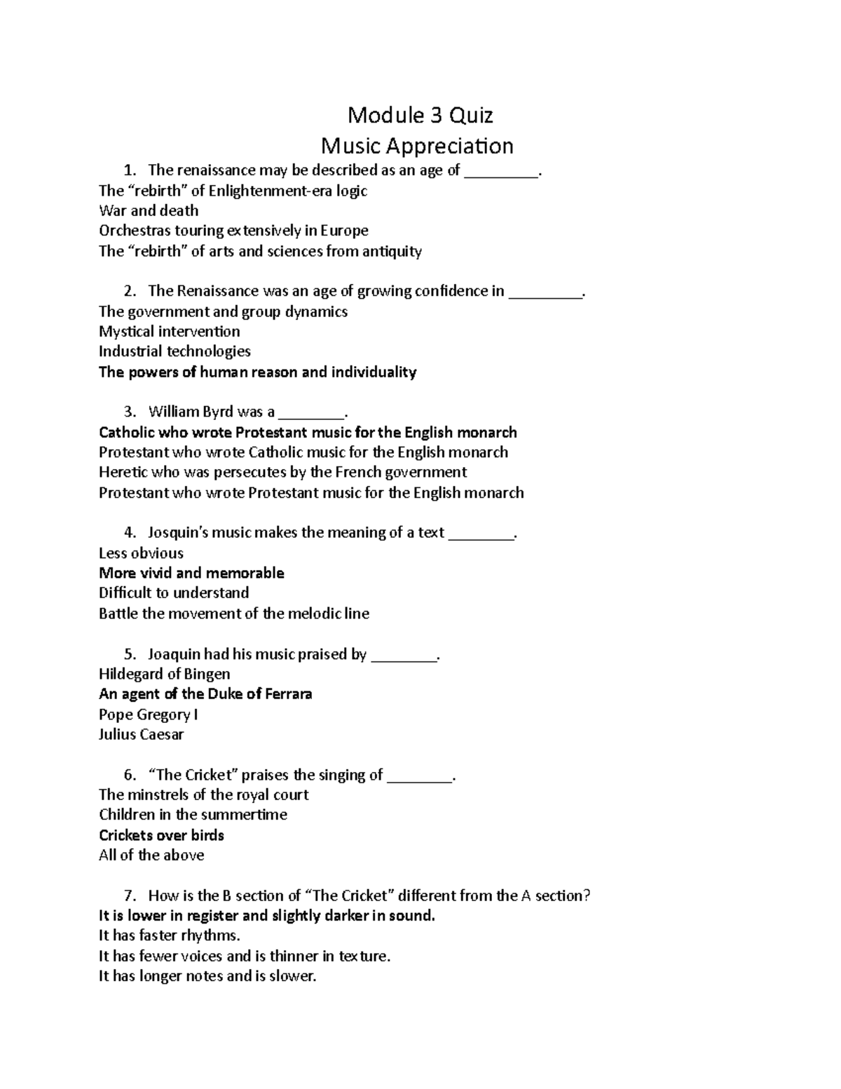 Module 3 quiz - A Practice Quiz - Module 3 Quiz Music Appreciation The ...
