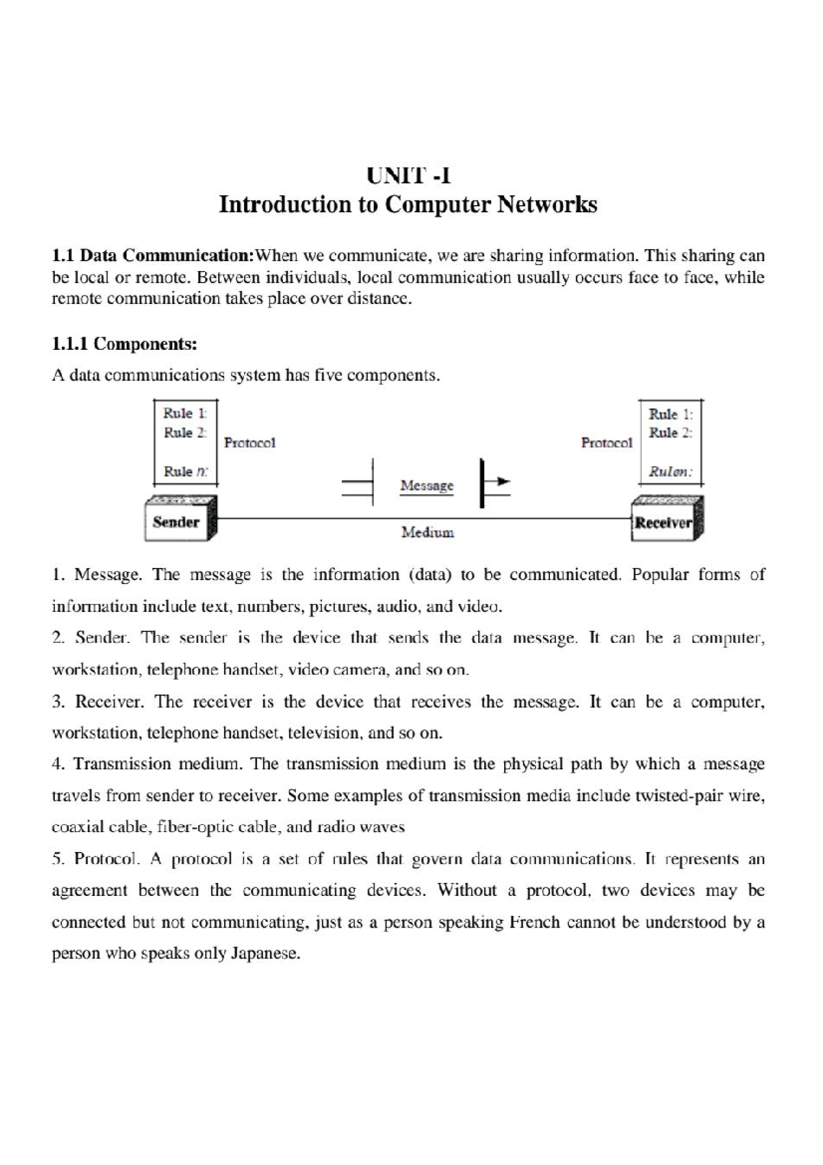 18BCS52C-U1 - notes - UNIT Introduction to Computer Networks 1 Data ...