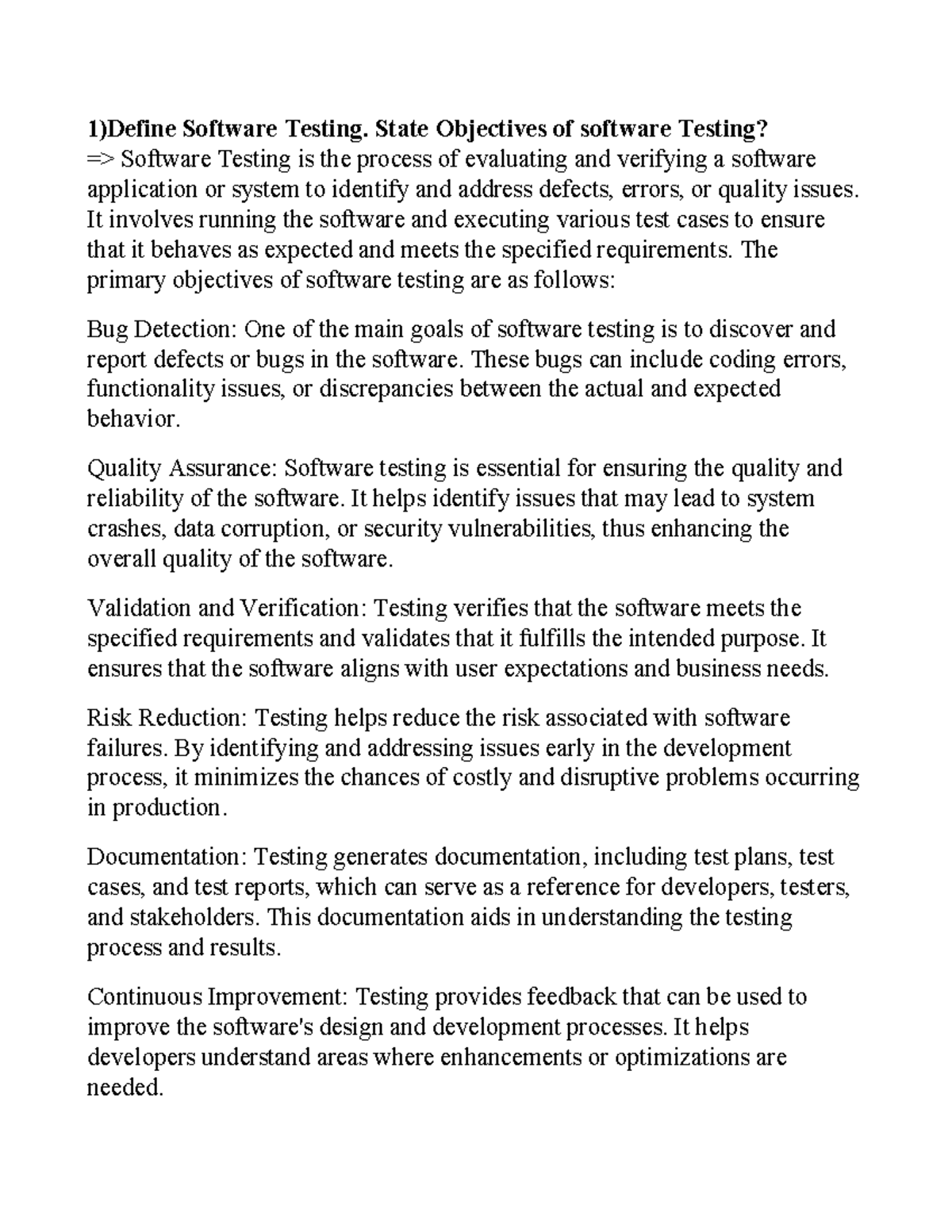 ST CT1 - 1)Define Software Testing. State Objectives of software ...