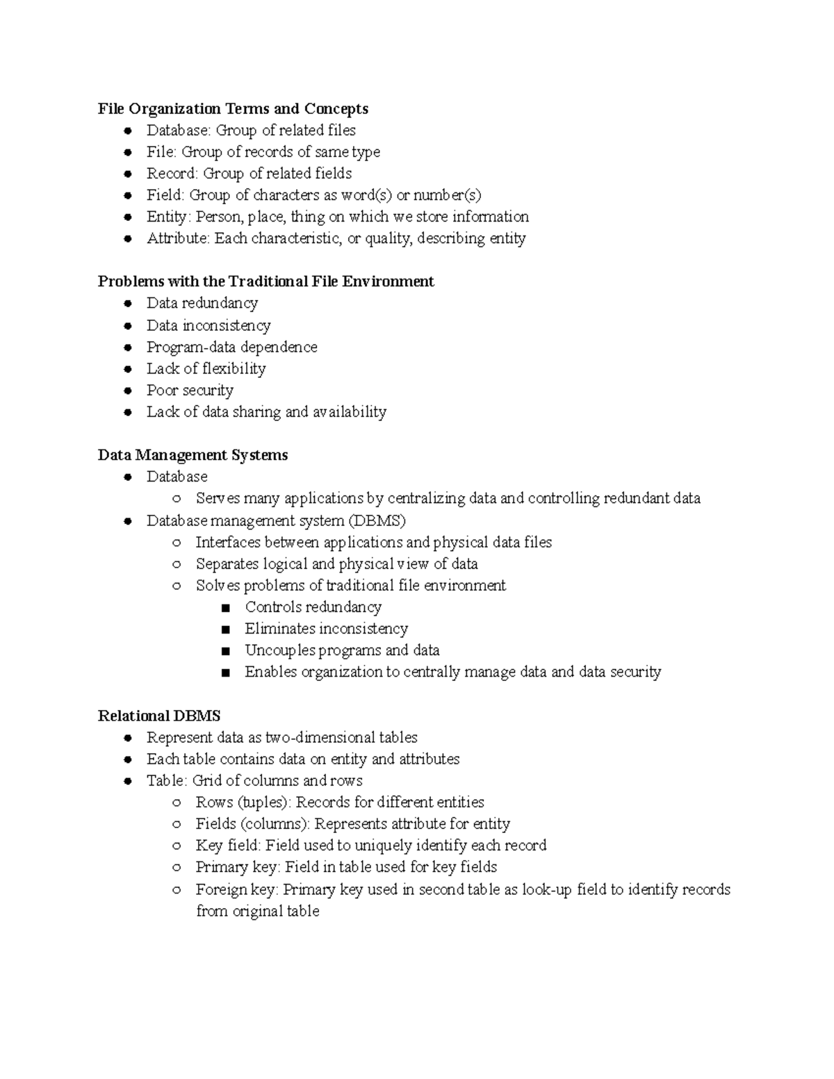 Week 7.1 Information Management - File Organization Terms and Concepts ...