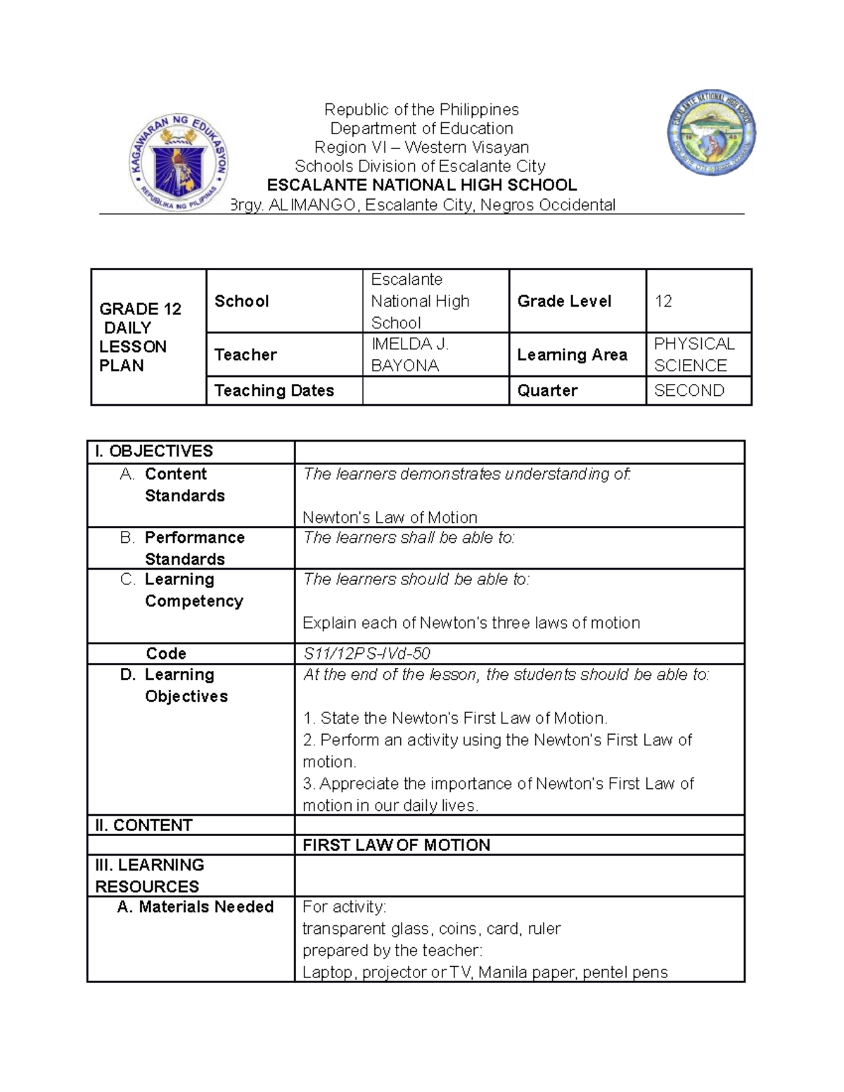 434246333 Detailed Lesson Plan in Physical Science mhel DS - Republic ...