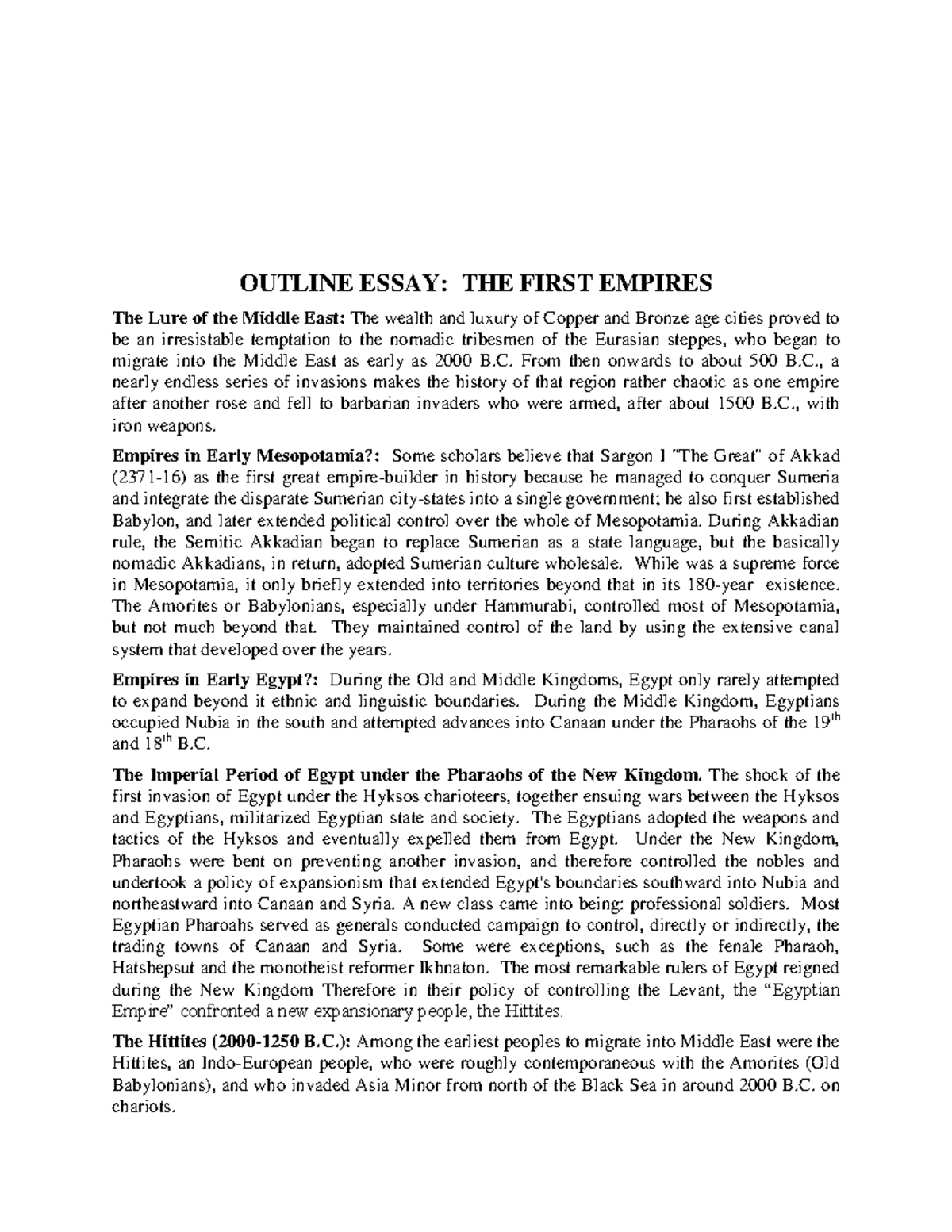 Lesson 6 Notes - The First Empires - OUTLINE ESSAY: THE FIRST EMPIRES ...