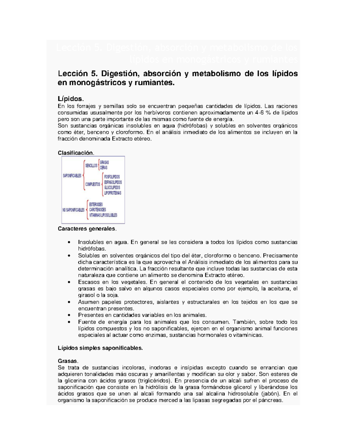 Metabol lipidos monogast y rumiant - Lección 5. Digestión, absorción y ...