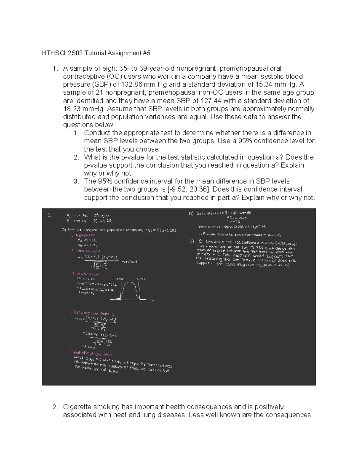 Assignment 5 - HTHSCI 2S03 Tutorial Assignment 1. A sample of eight 35- to 39-year-old ...
