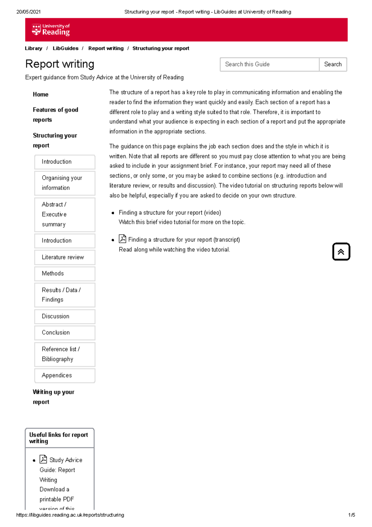 Structuring your report - Report writing - Lib Guides at University of ...