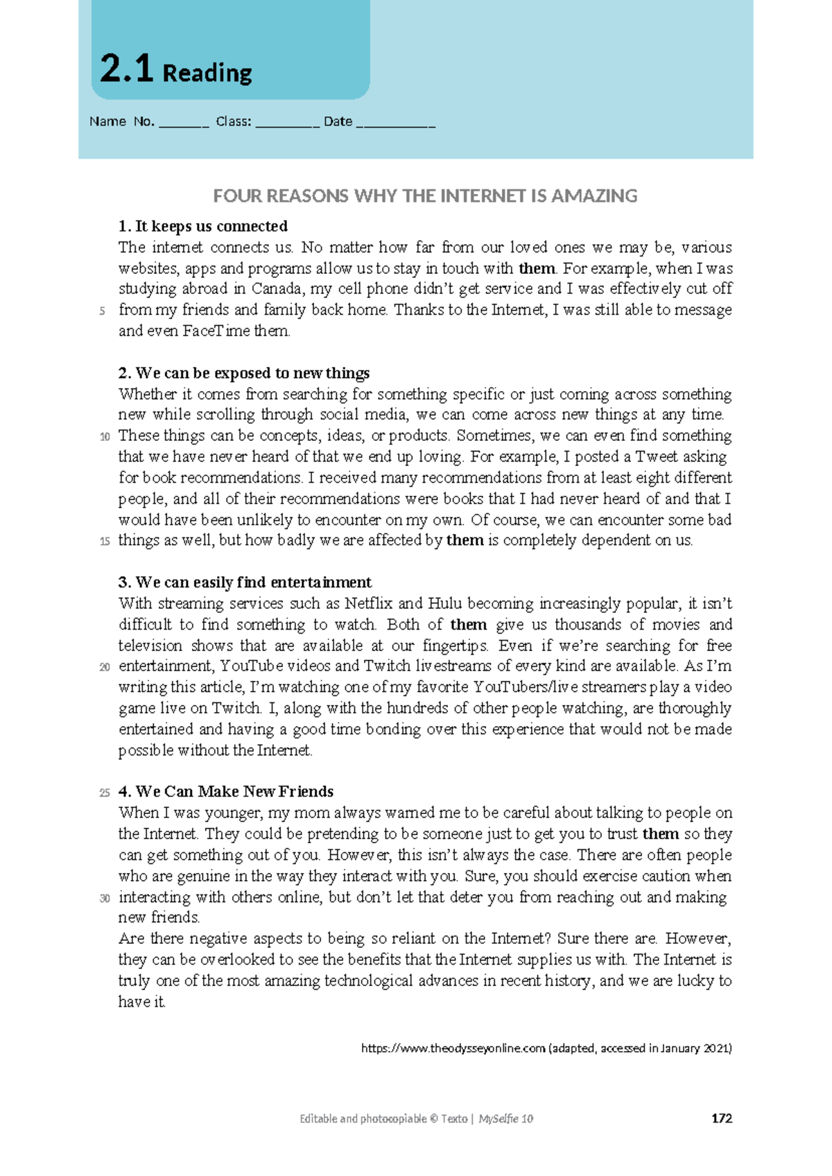 Standard Reading U2 - Português - FOUR REASONS WHY THE INTERNET IS AMAZING 5 10 15 20 25 30 1 ...