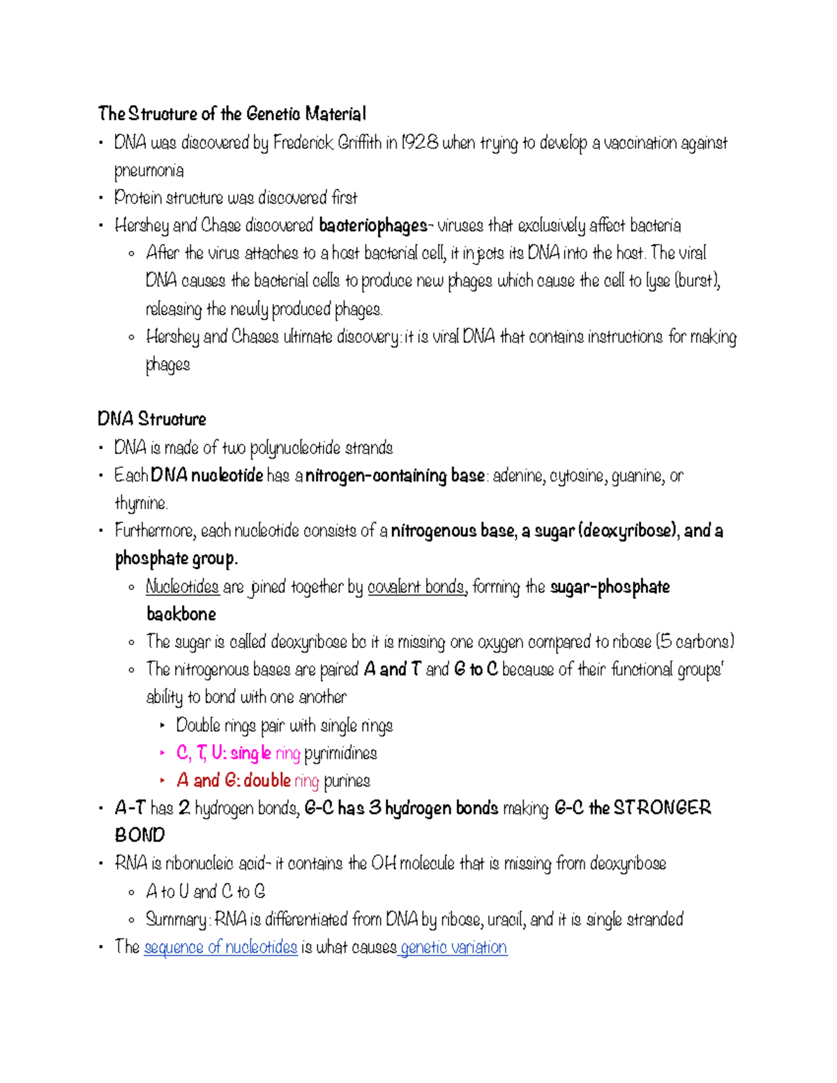 Chapter 10: DNA - The Structure of the Genetic Material DNA was ...