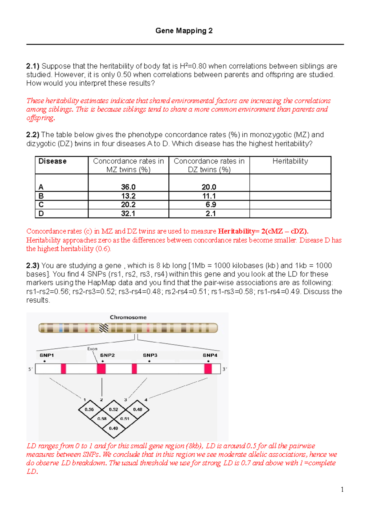 Gene mapping 2 tutorial with answers - Gene Mapping 2 2) Suppose that ...