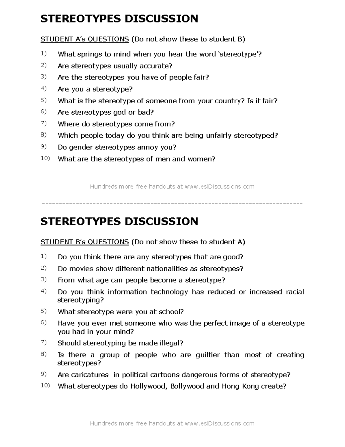 Stereotypes - asdfasfsafdsadfasfasdfaf - Hundreds more free handouts at ...