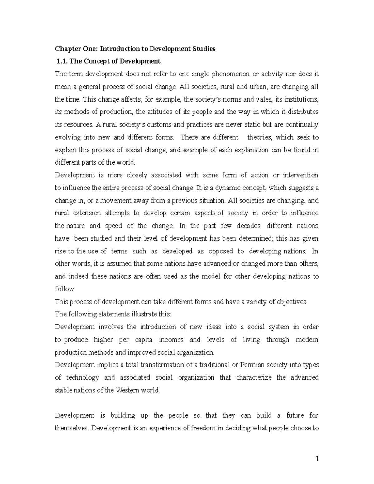 Rural development - Chapter One: Introduction to Development Studies 1 ...