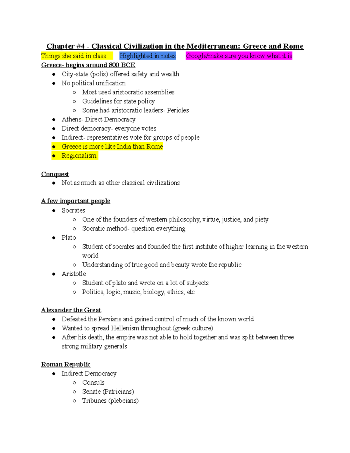 Chapter 4 Greece and Rome - Chapter #4 - Classical Civilization in the ...