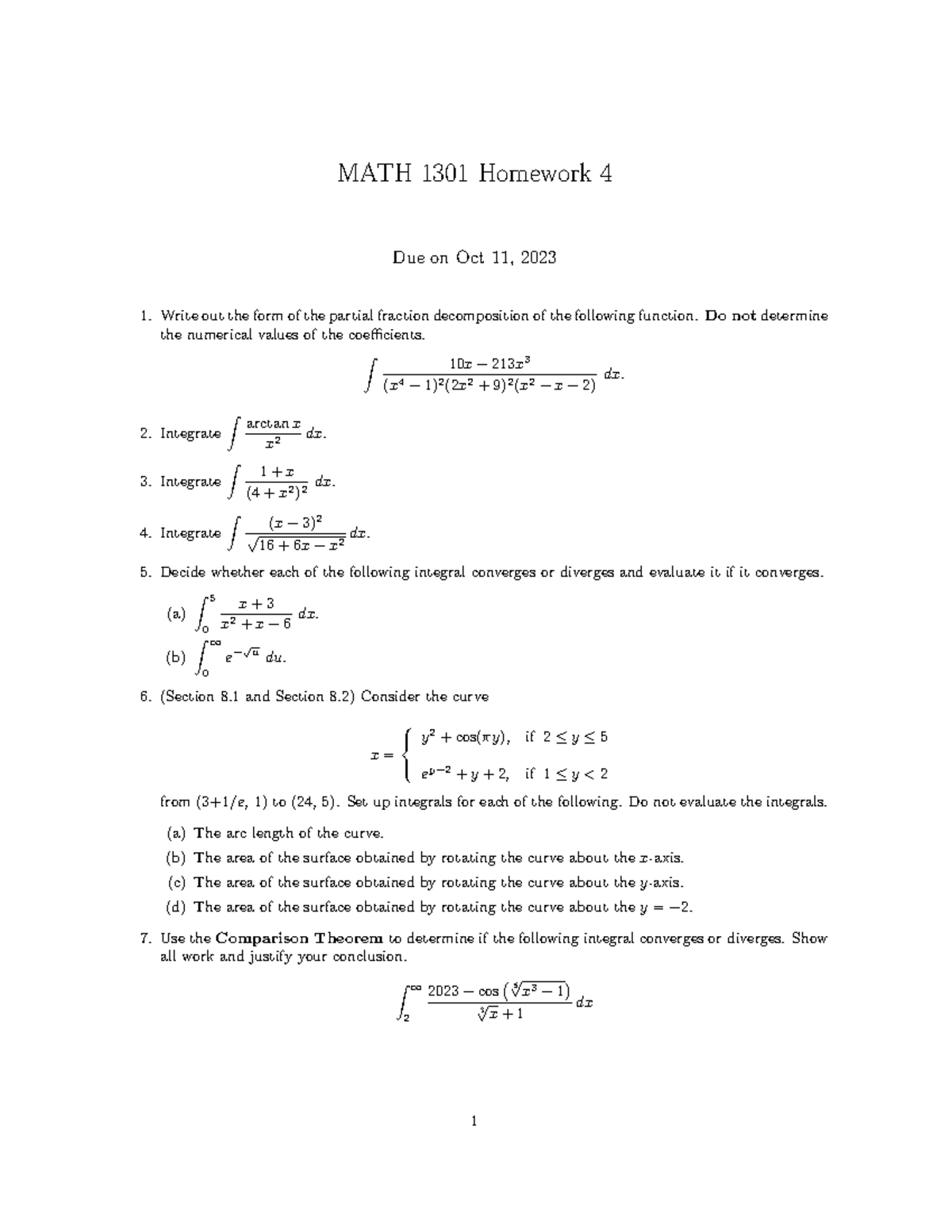 1301Fa23 HW4 - This is notes - MATH 1301 Homework 4 Due on Oct 11, 2023 ...