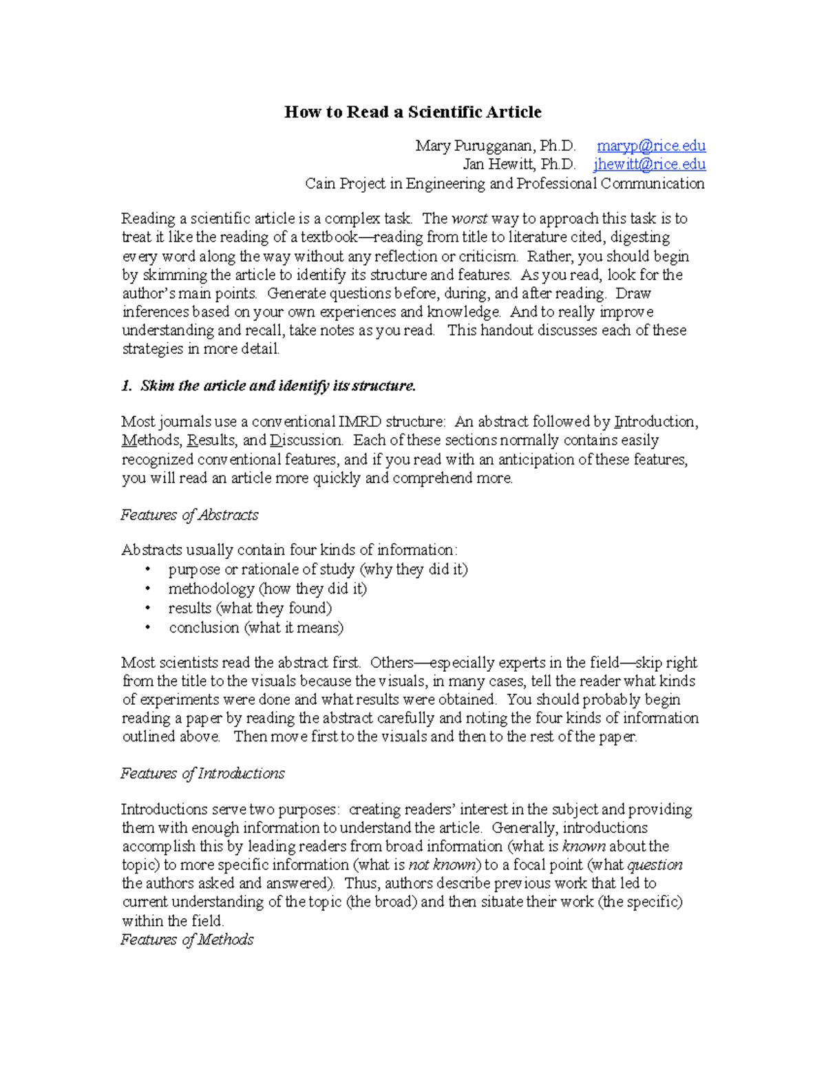 How To Read Sci Article - How to Read a Scientific Article Mary ...