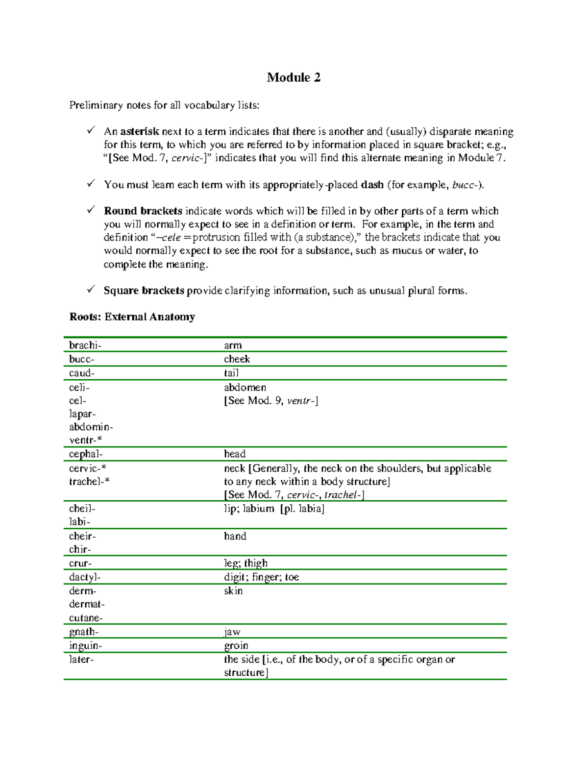 Vocab Mod 2 - Notes - Module 2 Preliminary notes for all vocabulary ...