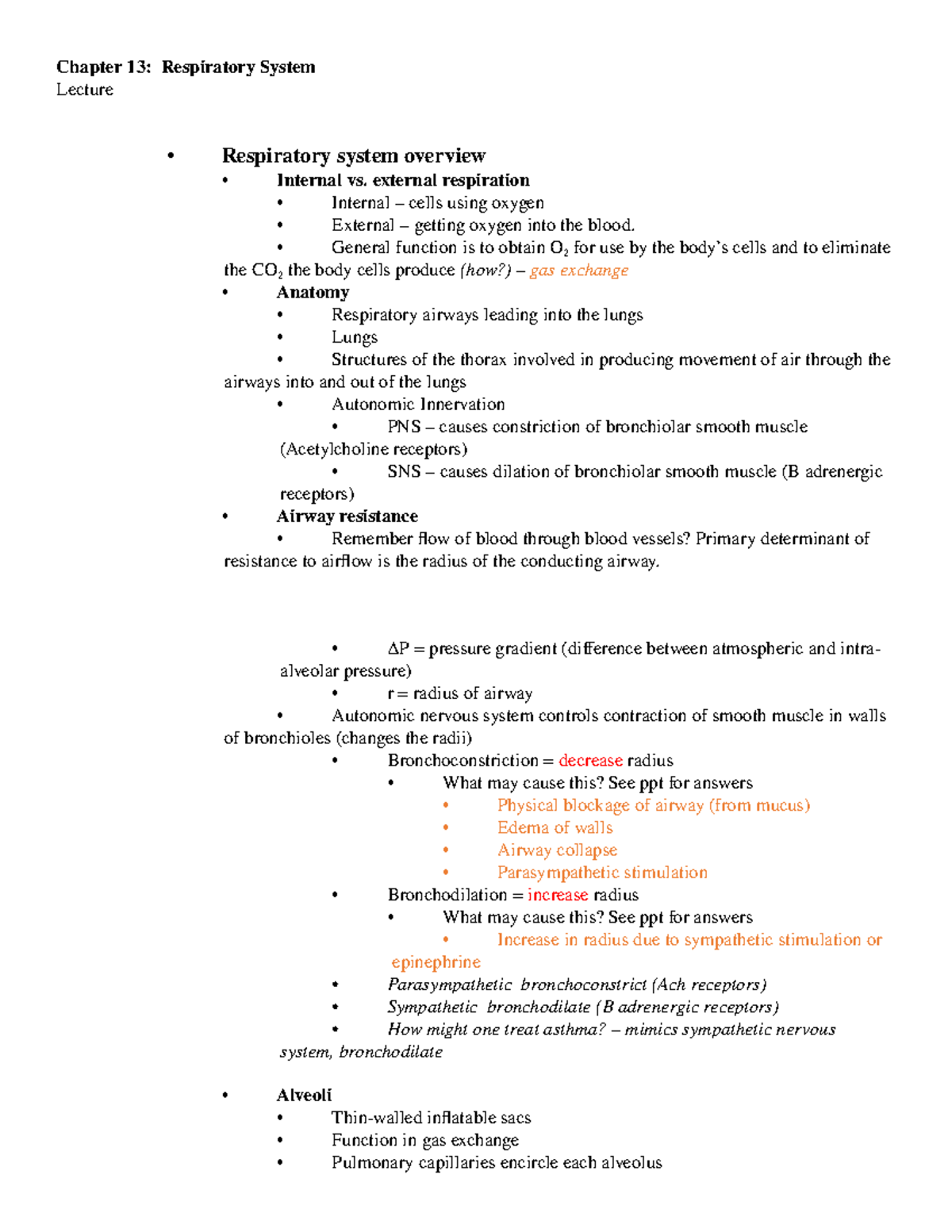 Ch. 13 Respiratory System - Chapter 13: Respiratory System Lecture ...