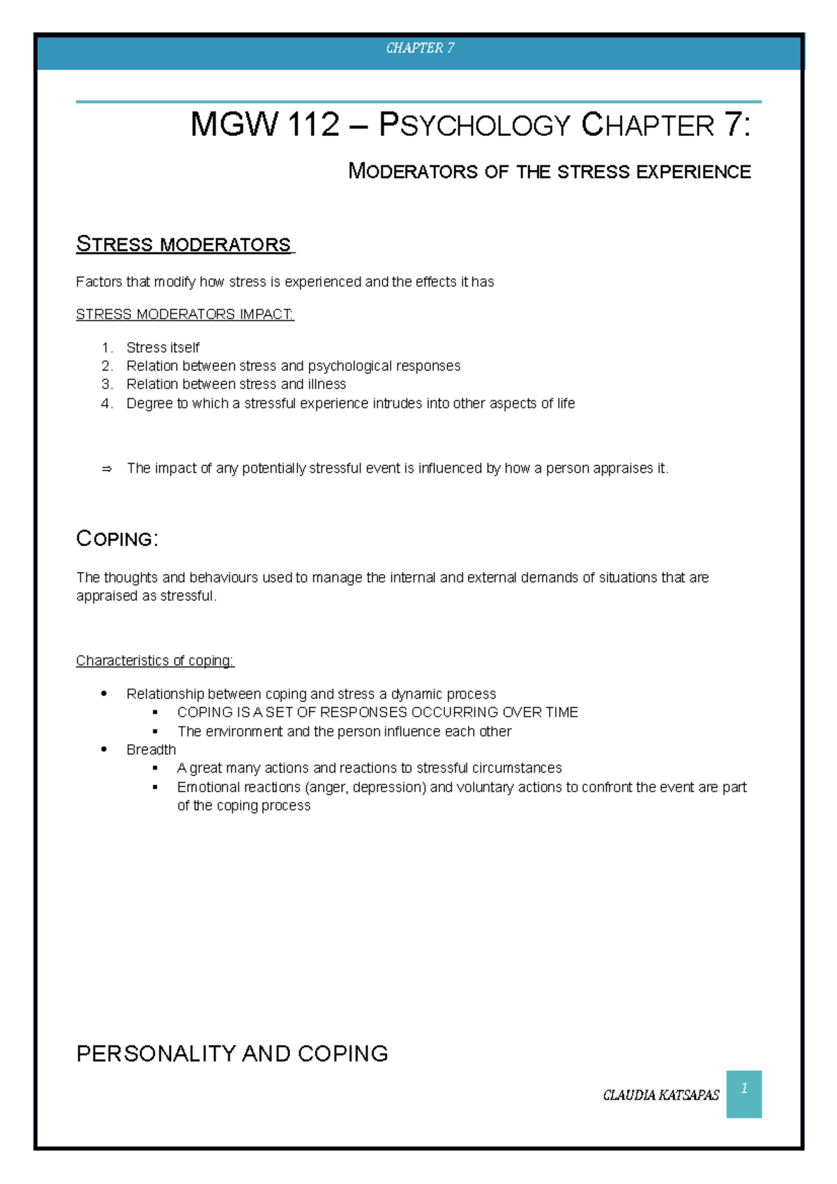Psychology Chapter 7 - Summaries - MGW 112 – PSYCHOLOGY CHAPTER 7 ...