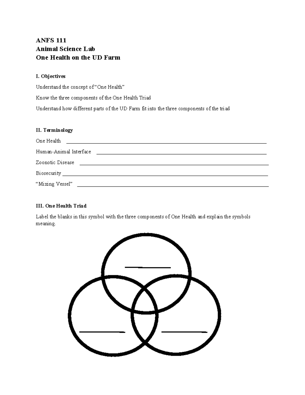 One Health Lab Handout 2022 - ANFS 111 Animal Science Lab One Health on ...