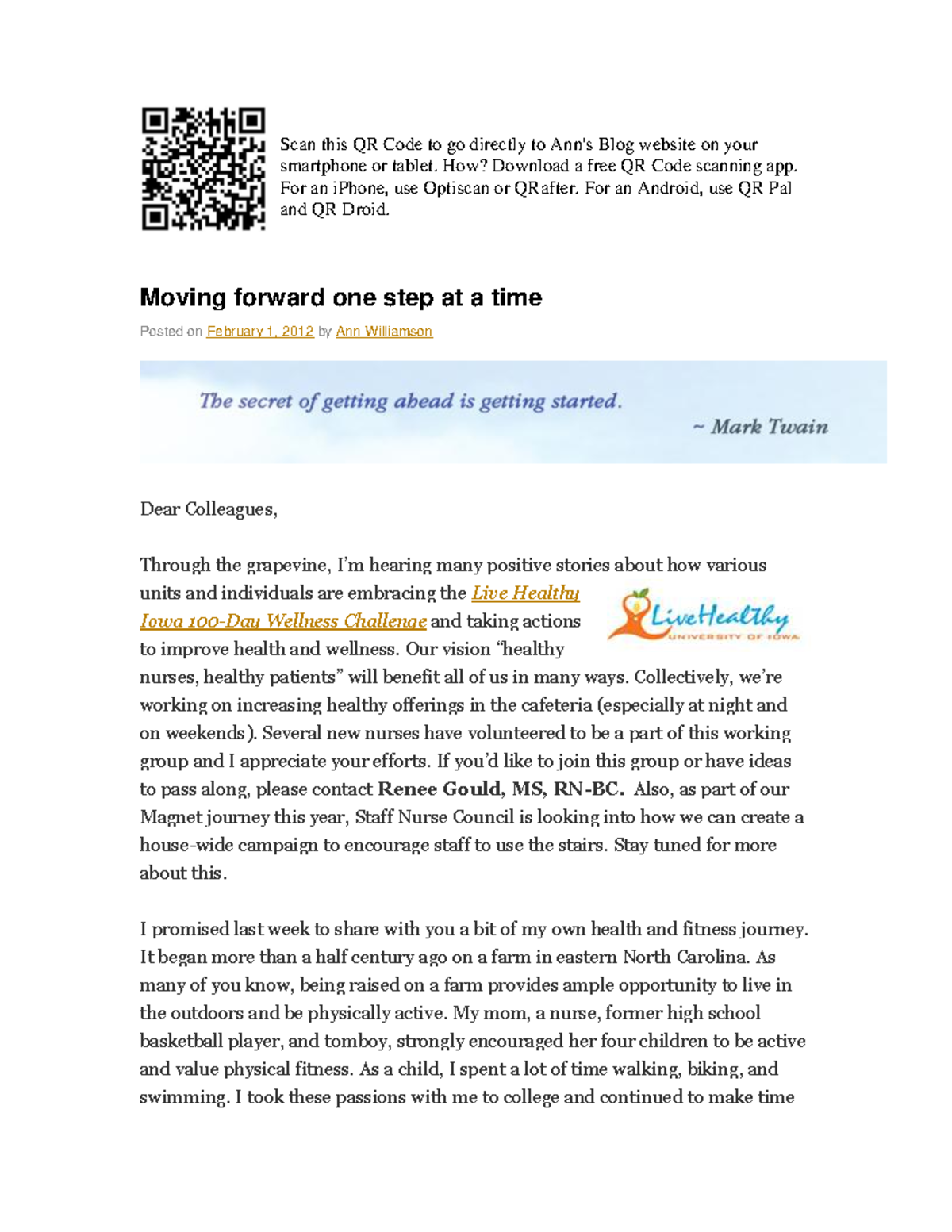 Moving Forward One Step at a Time - Scan this QR Code to go directly to ...