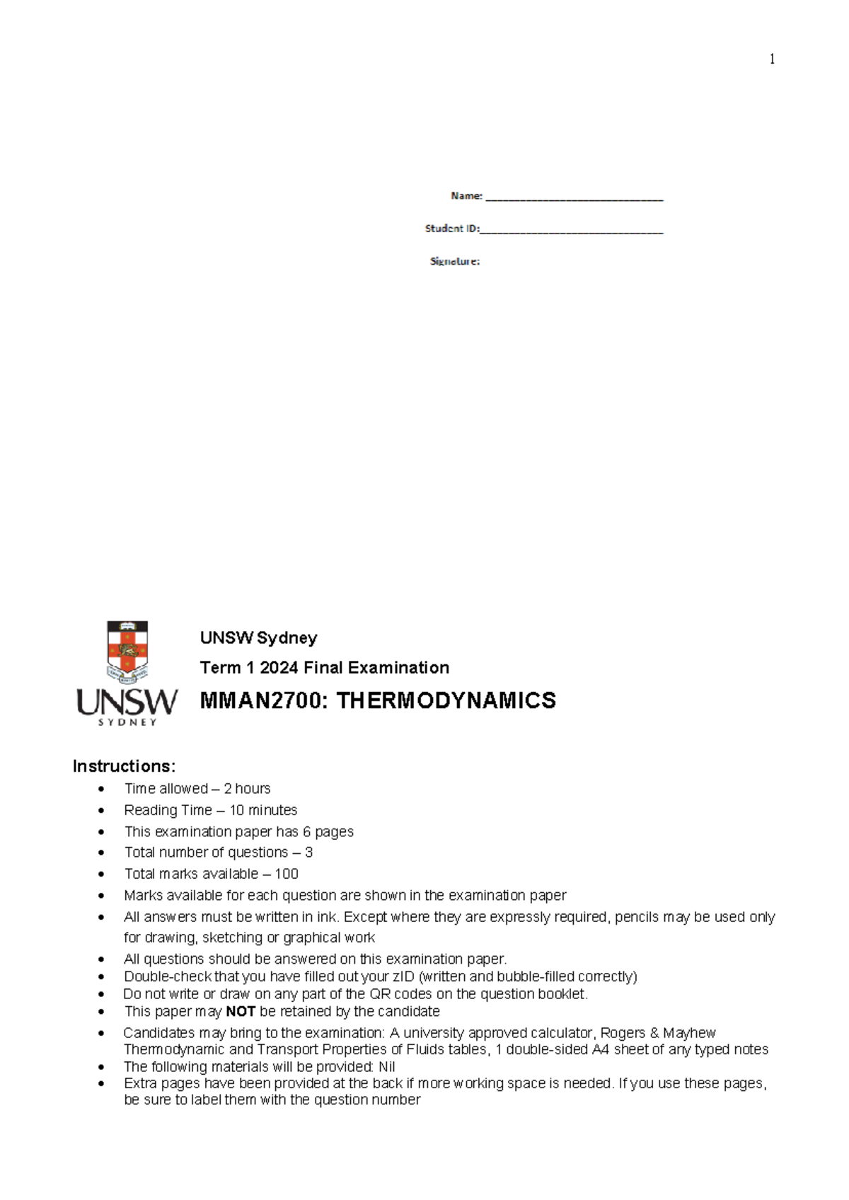 MMAN2700 Exam T1 2024 - PAST PAPERS - UNSW Sydney Term 1 2024 Final ...