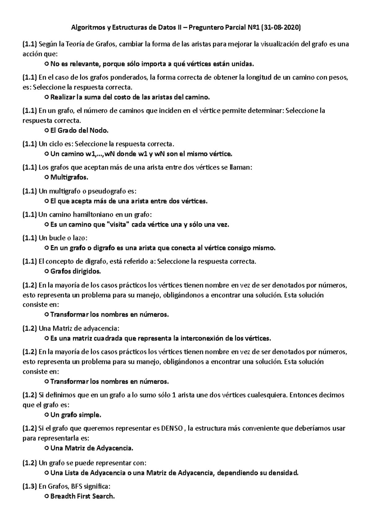 Algoritmos Y Estructuras De Datos Ii Preguntero Parcial Nº1 31 08
