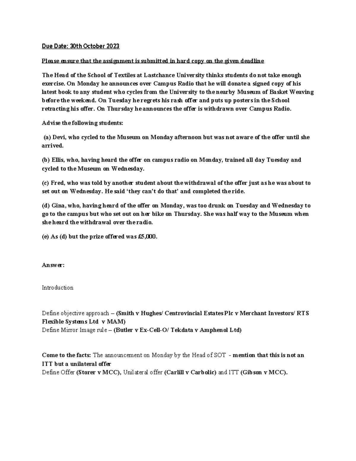 O&A Unilateral - Due Date: 30th October 2023 Please ensure that the ...